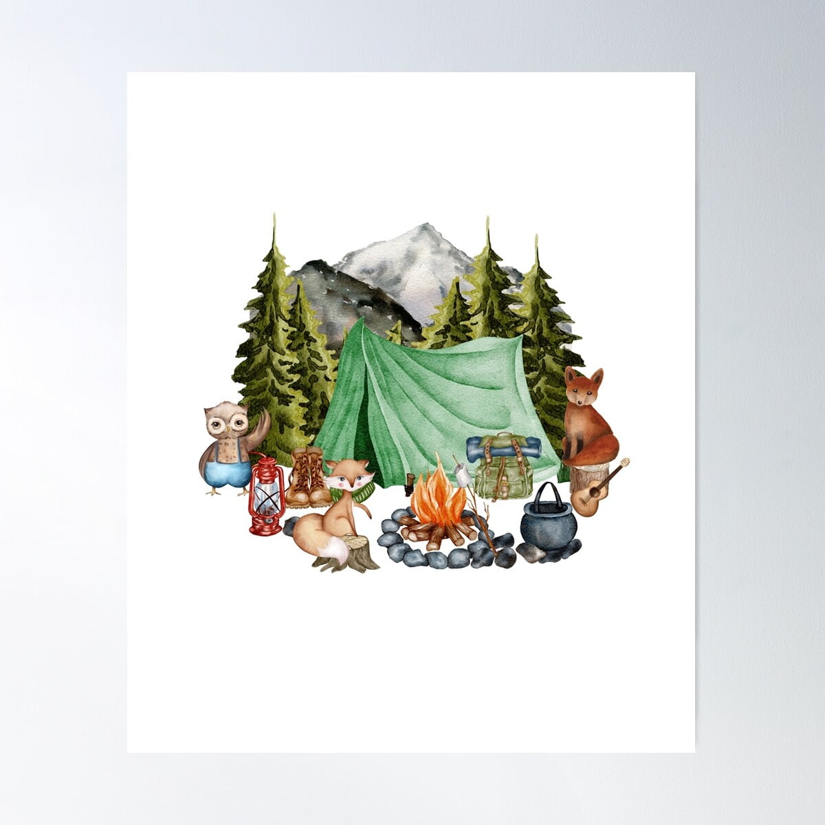 Woodland Animals Camping Poster Wall Art, Modern Wall Decor For Living ...