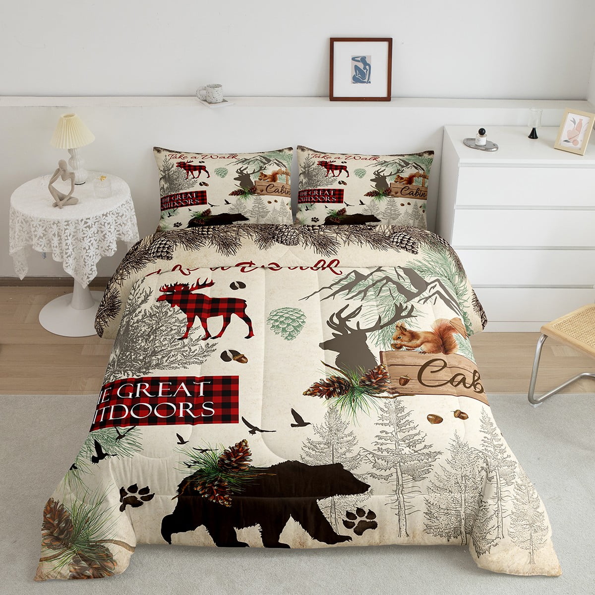 Woodland Animals Comforter Set Cabin Bedding Set Queen,Wild Bear Moose ...