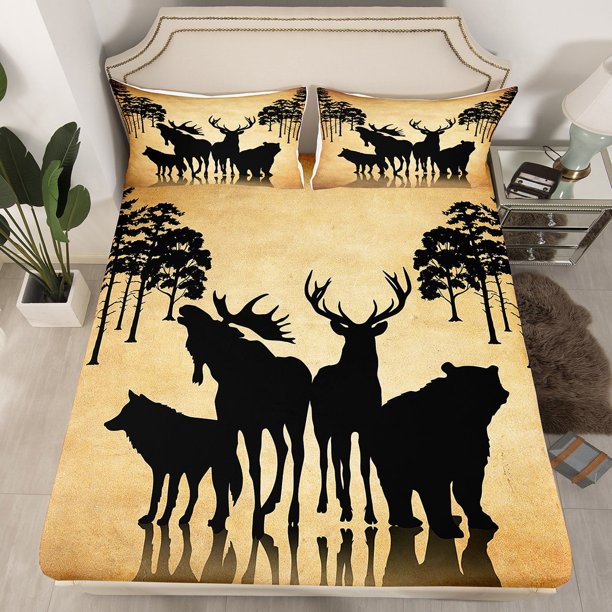 Woodland Animals Fitted Sheet Twin Wildlife Bear Moose Elk Wolf Bed ...