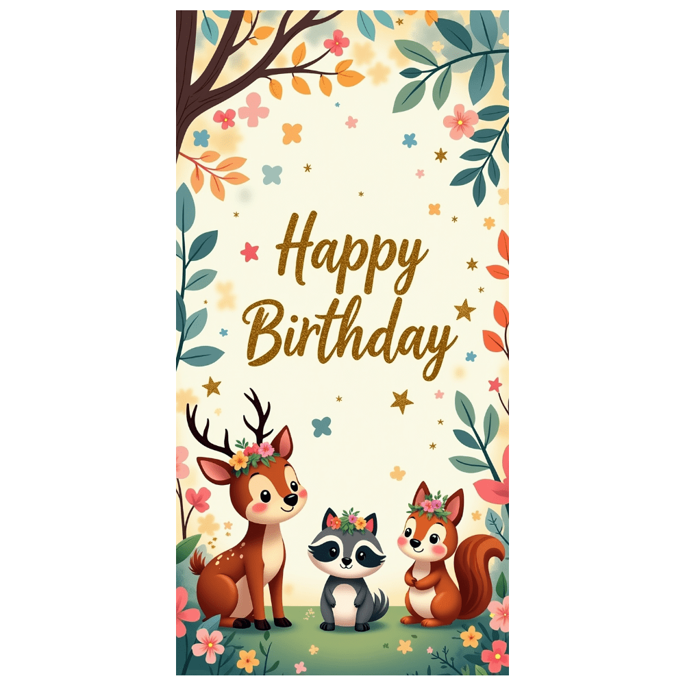 Woodland Animals Happy Birthday Banner for Kids Birthday Party ...