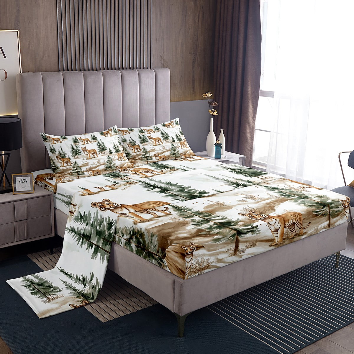 Woodland Animals Bed Sheets Set Bedroom,Tiger Wildlife Bedding Set Twin ...