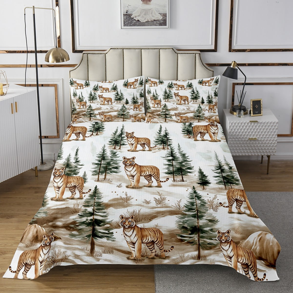 Woodland Animals Bedspread Set Bedroom,Tiger Wildlife Bedding Set Twin ...
