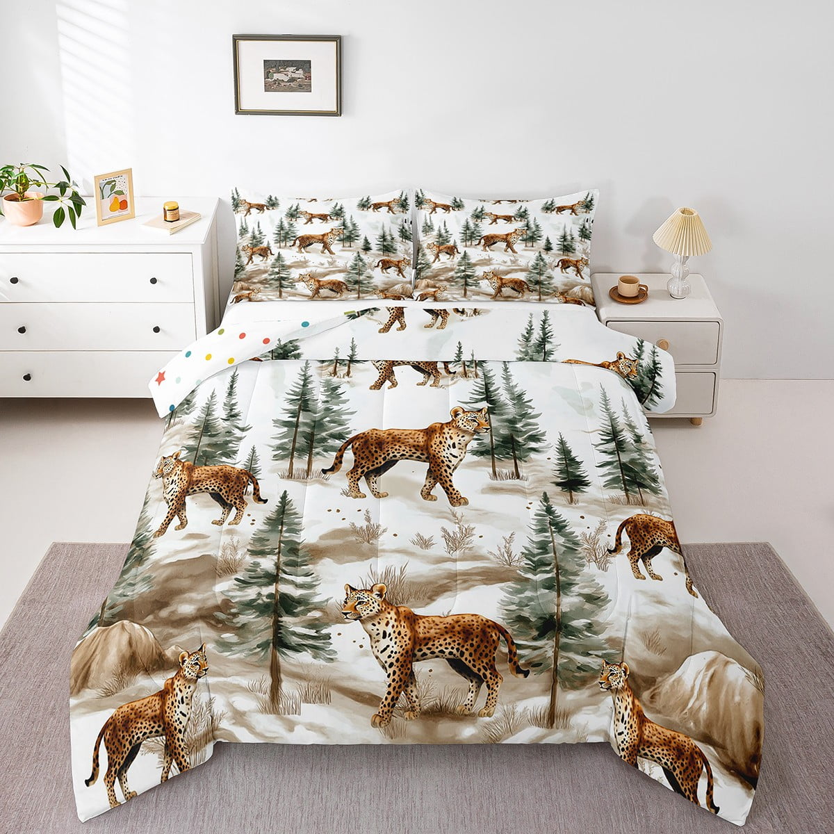 Woodland Animals Comforter Set Bedroom,Leopard Cheetah Print Bedding ...