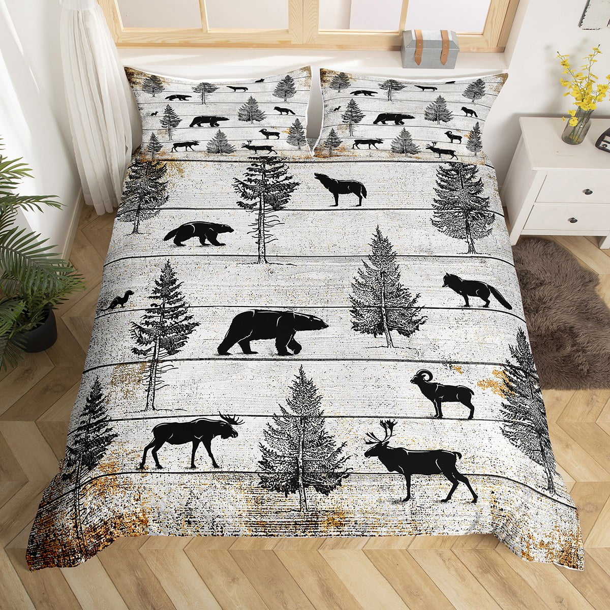 Woodland Animals King Bedding Sets ,Bear Elk Deer Comforter Cover ...