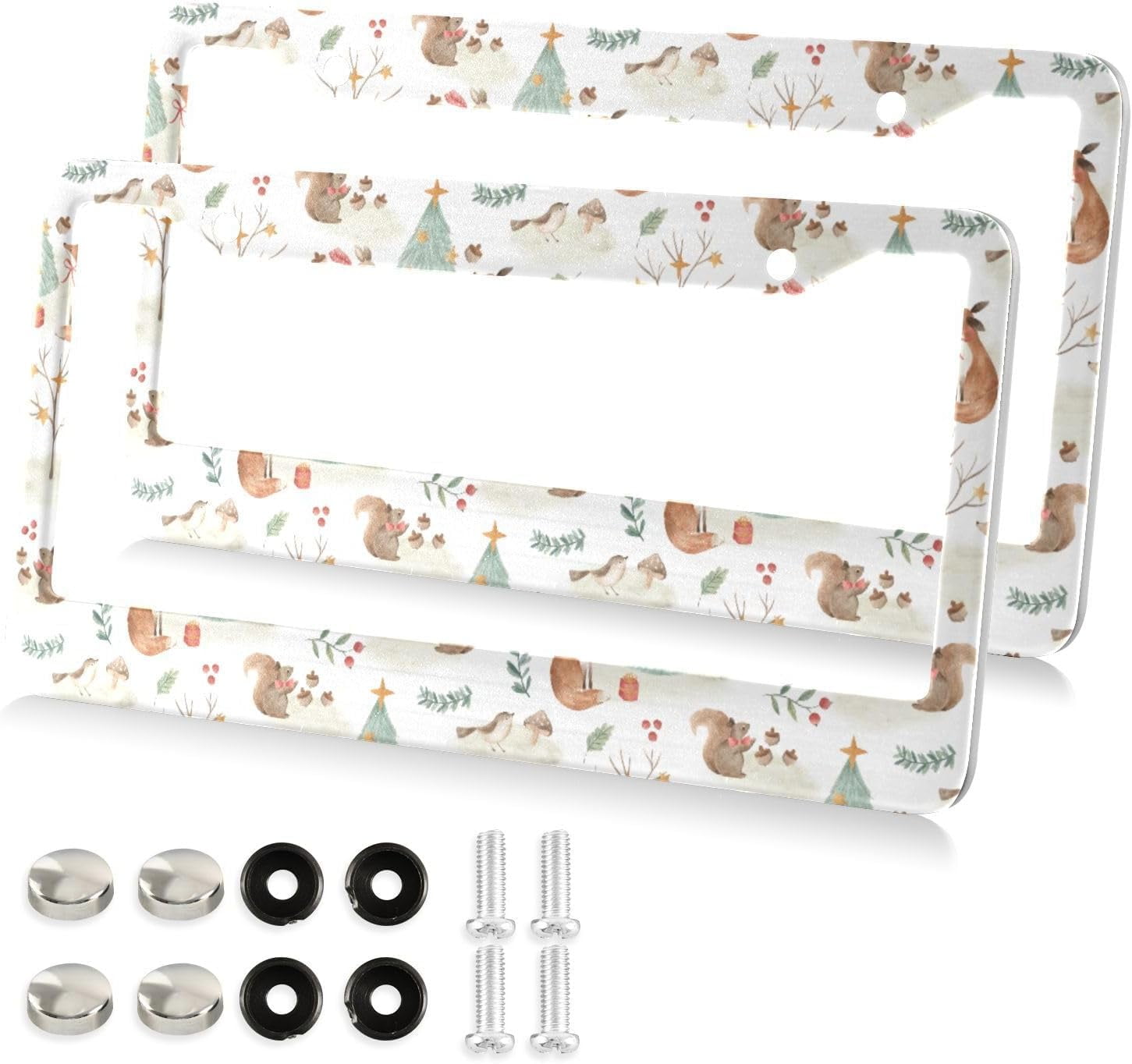 Woodland Animals License Plate Frame - 2 Pack Universal Stainless Steel ...