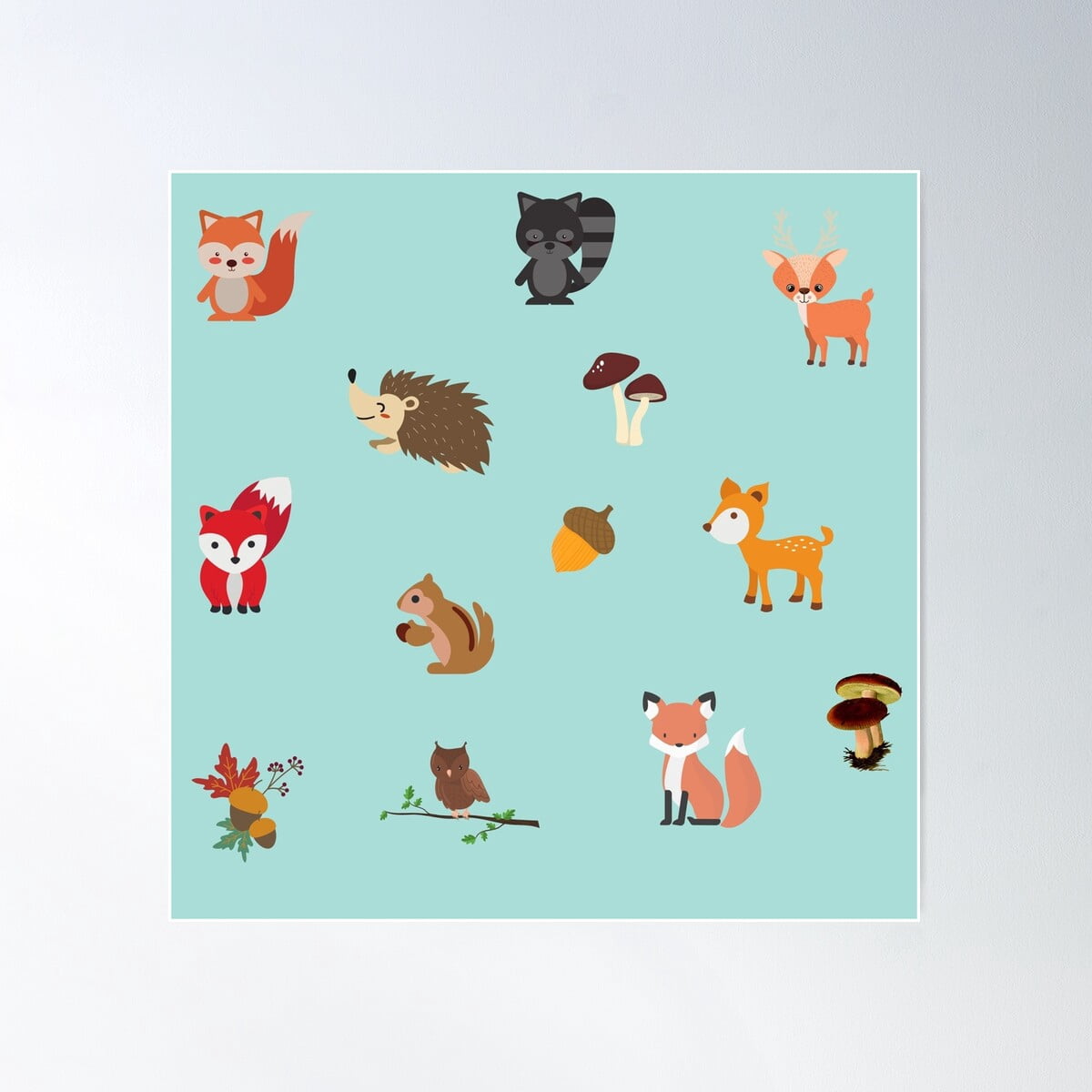 Woodland Animals Of The Forest Cute Nature Pattern Collage Poster Wall ...