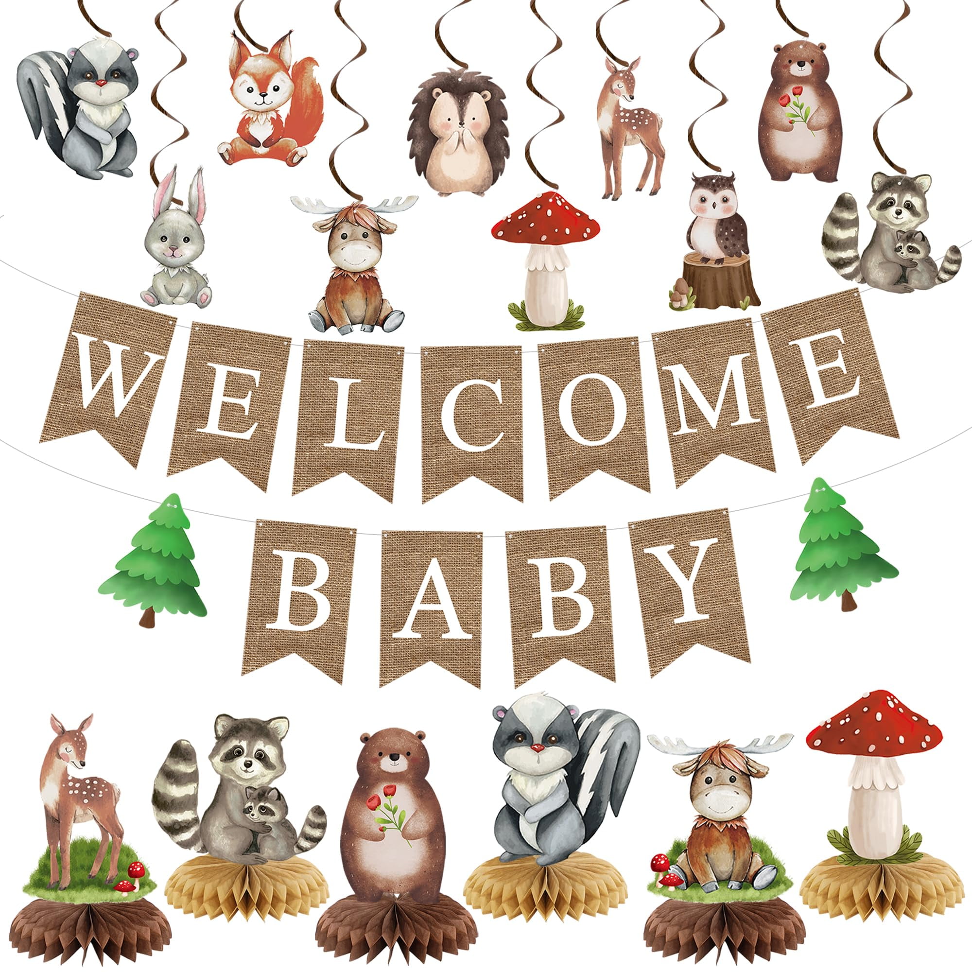 Woodland Animals Party Decorations Woodland Banners Hanging Swirls ...