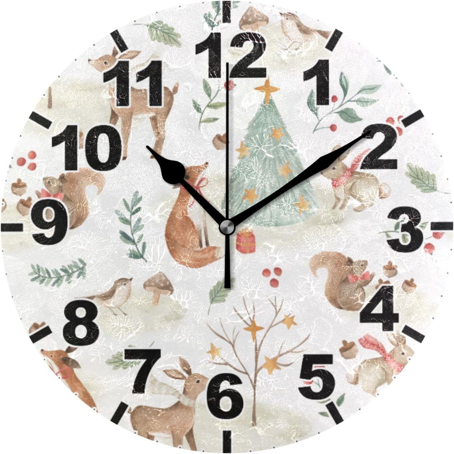 Woodland Animals Round Wall Clock, Battery Operated Silent Non Ticking ...