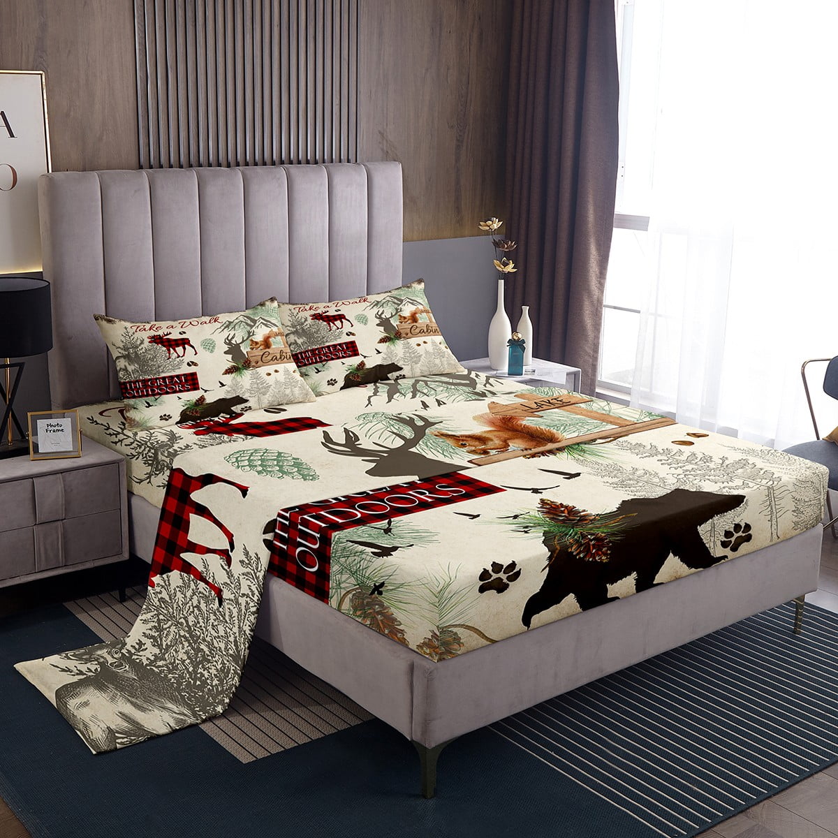 Woodland Animals Sheet Set Cabin Bed Sheets Set Queen,Wild Bear Moose ...