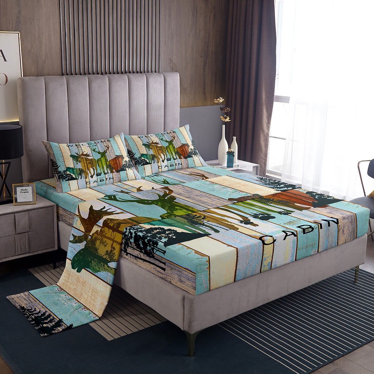 Woodland Animals Sheet Set Lodge Cabin Sheets,Pine Trees Wildlife Bear ...