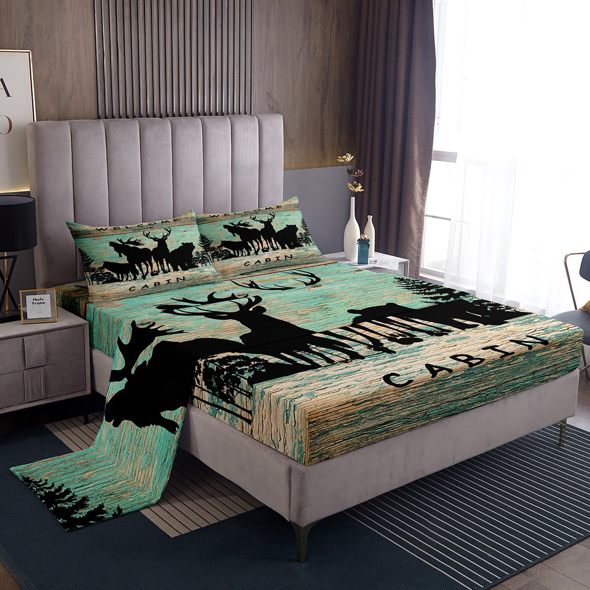 Woodland Animals Sheets Lodge Cabin Bed Sheets Set King,Pine Trees ...