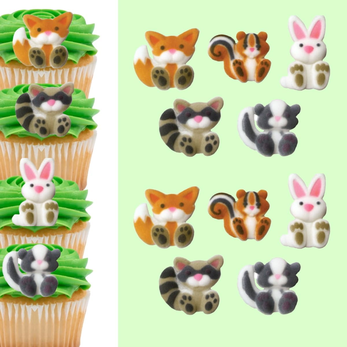 Woodland Animals Skunk Rabbit Chipmunk Raccoon Sugar Decorations For ...