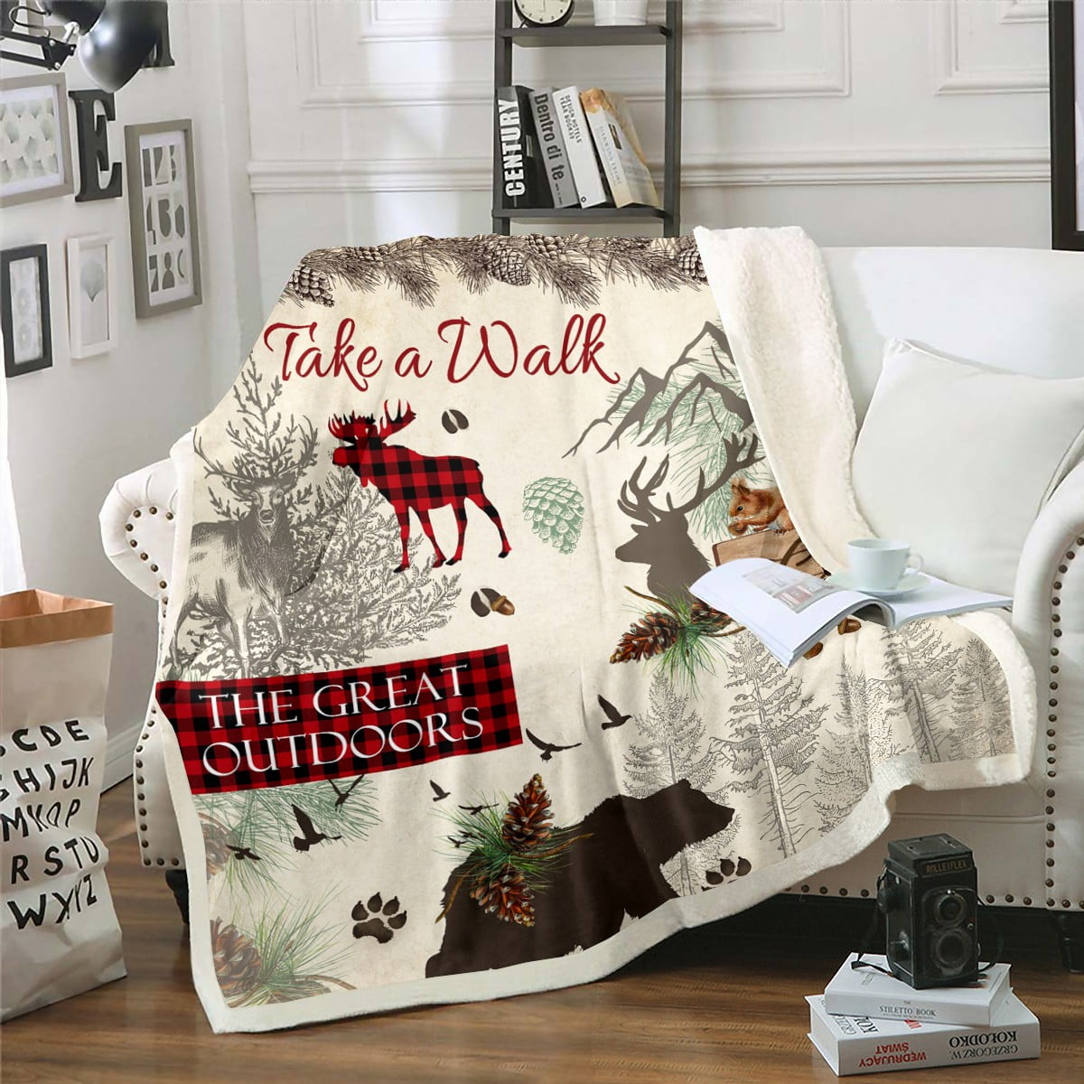 Woodland Animals Throw Blanket Lodge Cabin Blanket 60"x80",Bear Moose ...