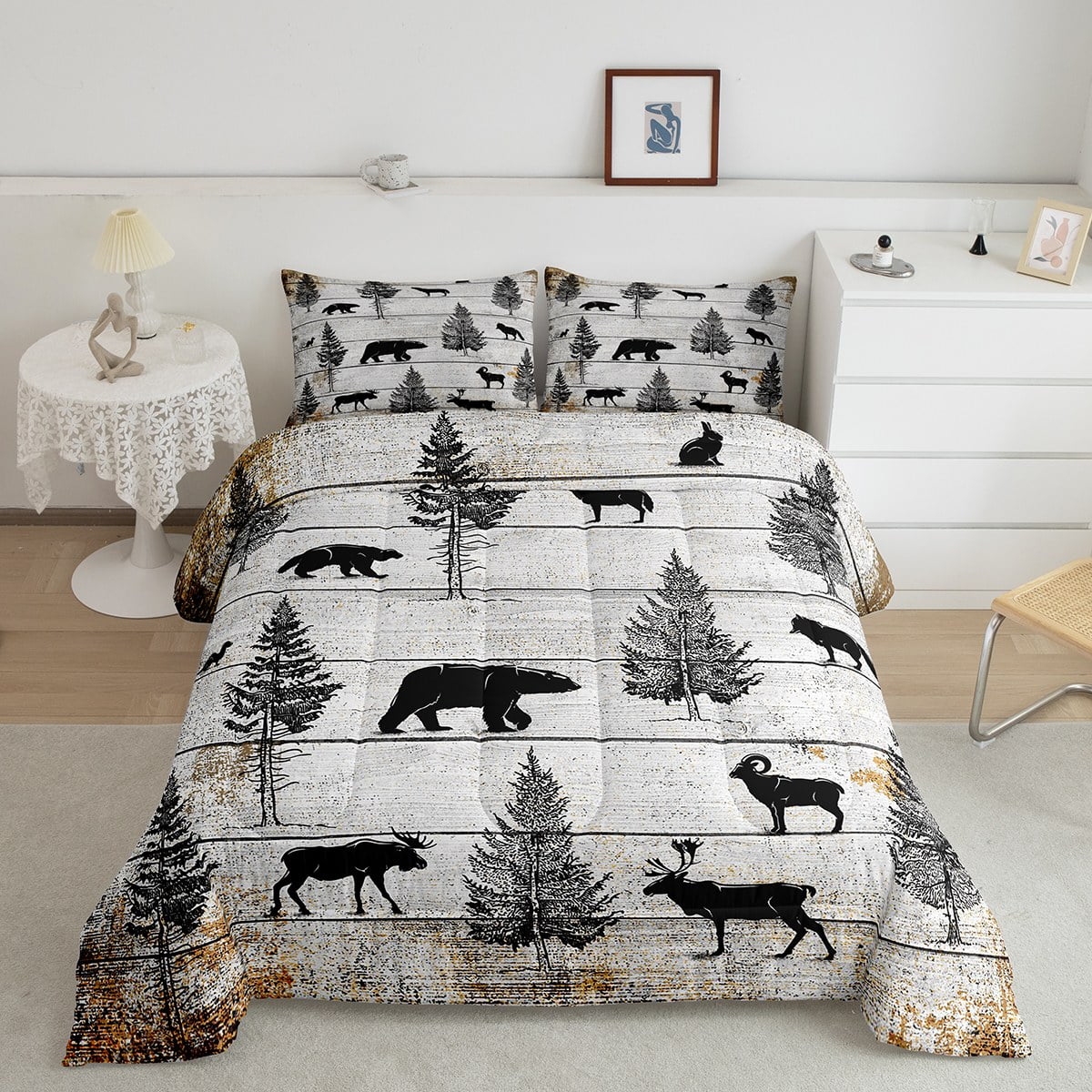 Woodland Animals Twin Comforter Set ,Bear Elk Deer Quilt Rabbit Wolf ...