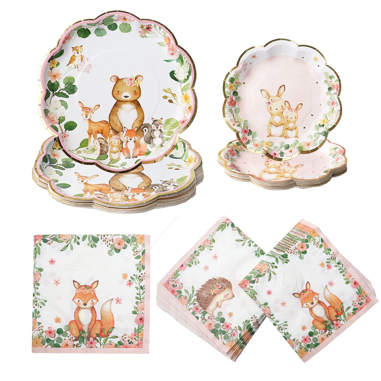 Woodland Baby Paper Plates Napkins, Kate Aspen 16pcs 7 inch & 16pcs 9 ...