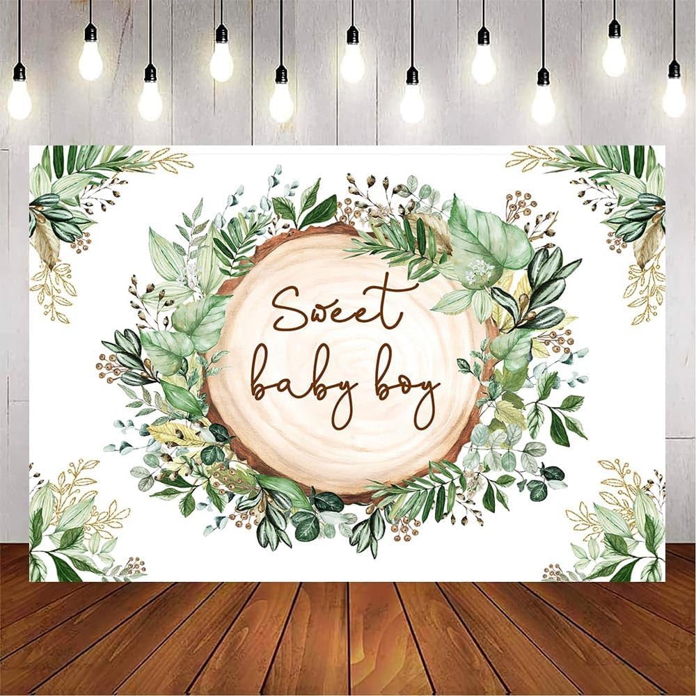 Woodland Baby Shower Backdrop Greenery Sweet Baby Photo Backdrops ...