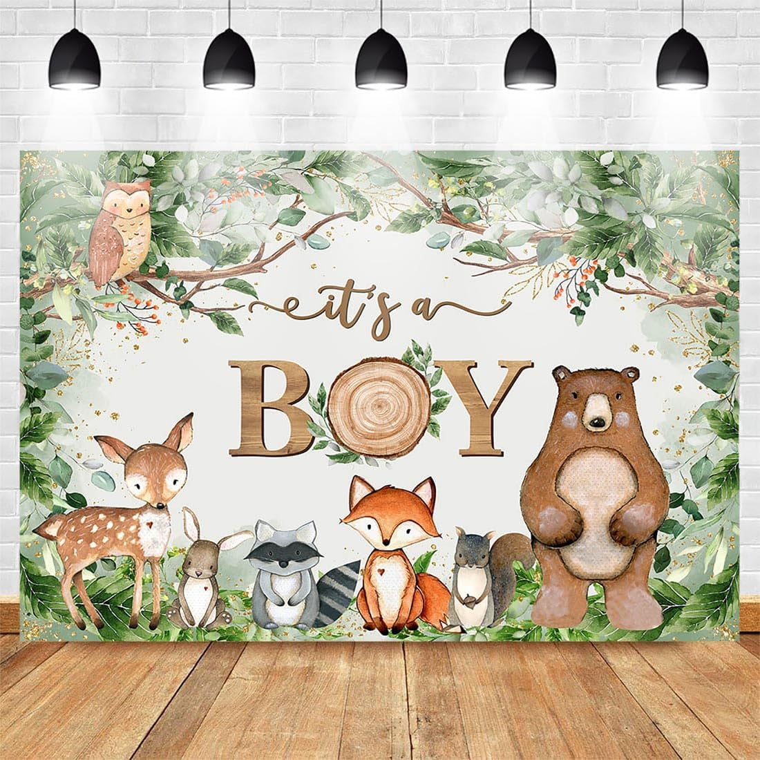 Woodland Baby Shower Backdrop Woodland It's A Boy Backdrop Safari ...