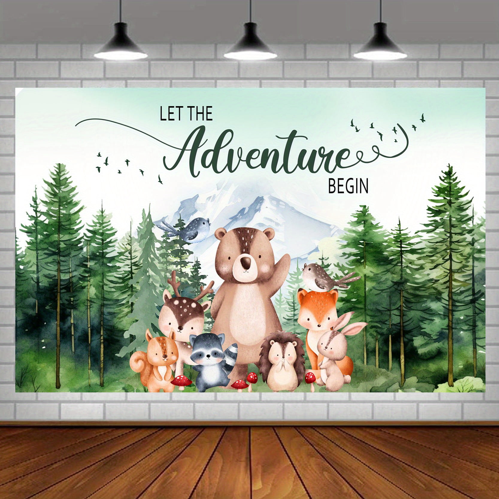 Woodland Baby Shower Backdrop Let The Adventure Begin Baby Shower ...