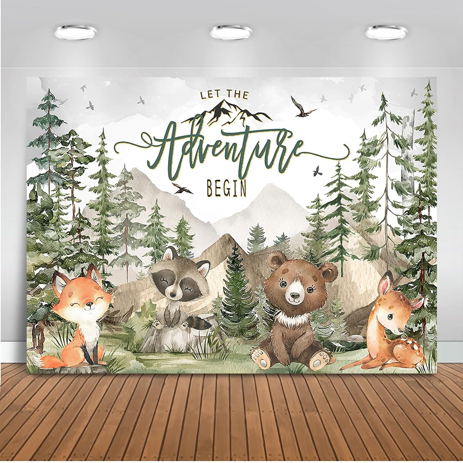 Woodland Baby Shower Backdrop Let The Adventure Begin Animals Forest ...