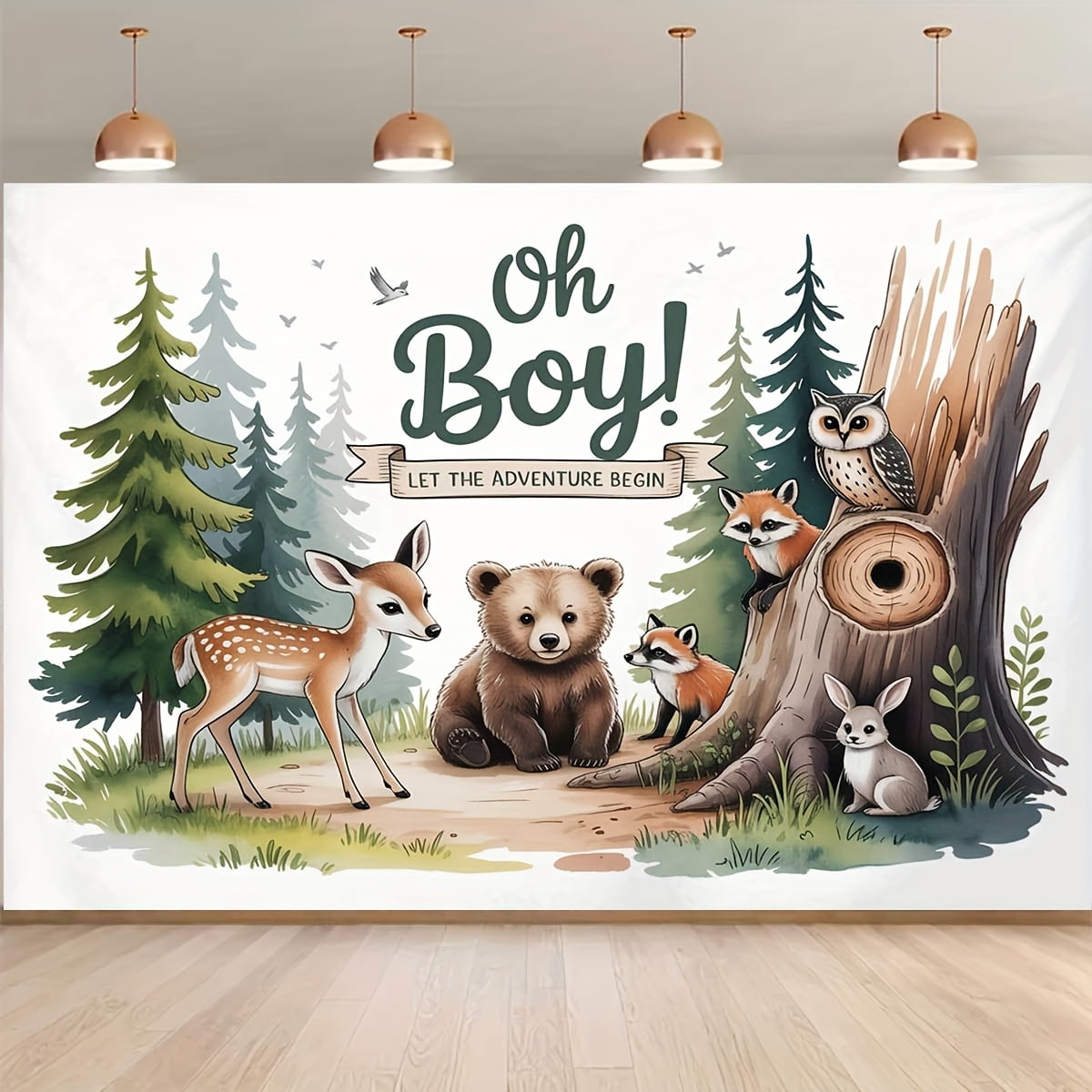Woodland Baby Shower Backdrop Oh Boy Let The Adventure Begin ...