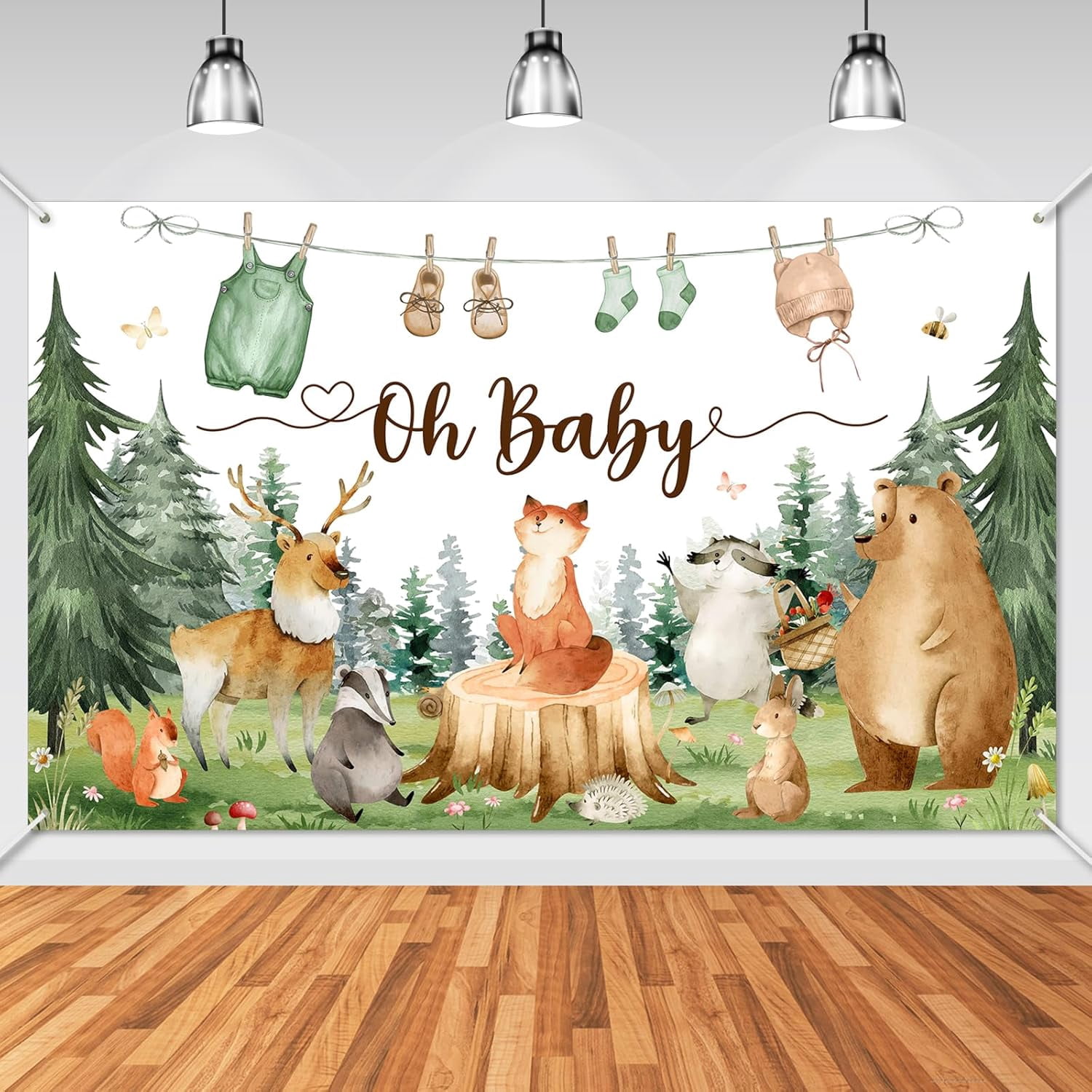 Woodland Baby Shower Backdrop Woodland Forest Animals Baby Shower ...