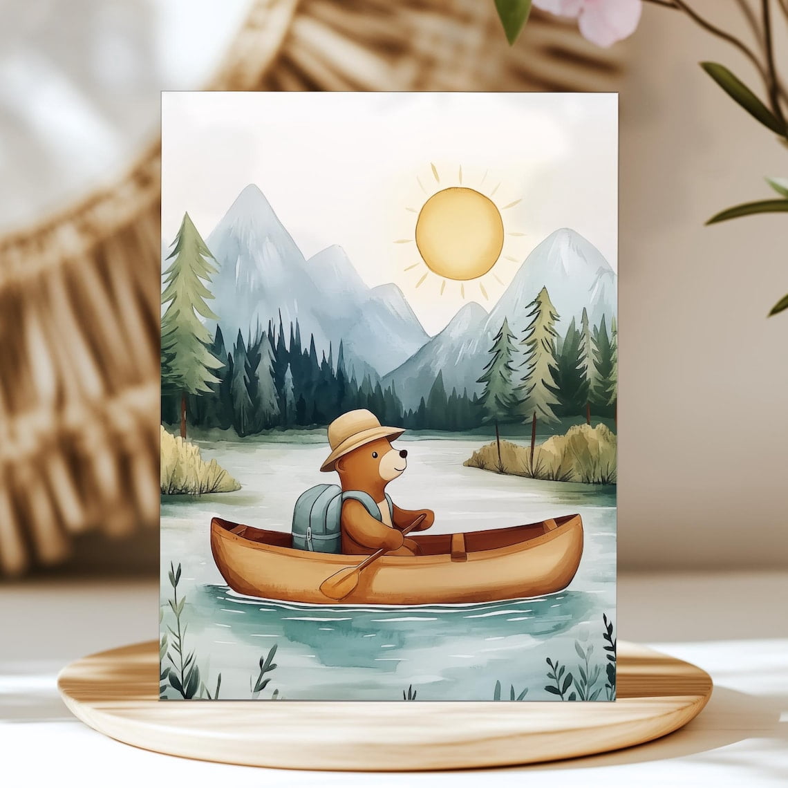Woodland Bear Canoe Print, Cute Animal Nursery Art, Kids Room Wall ...