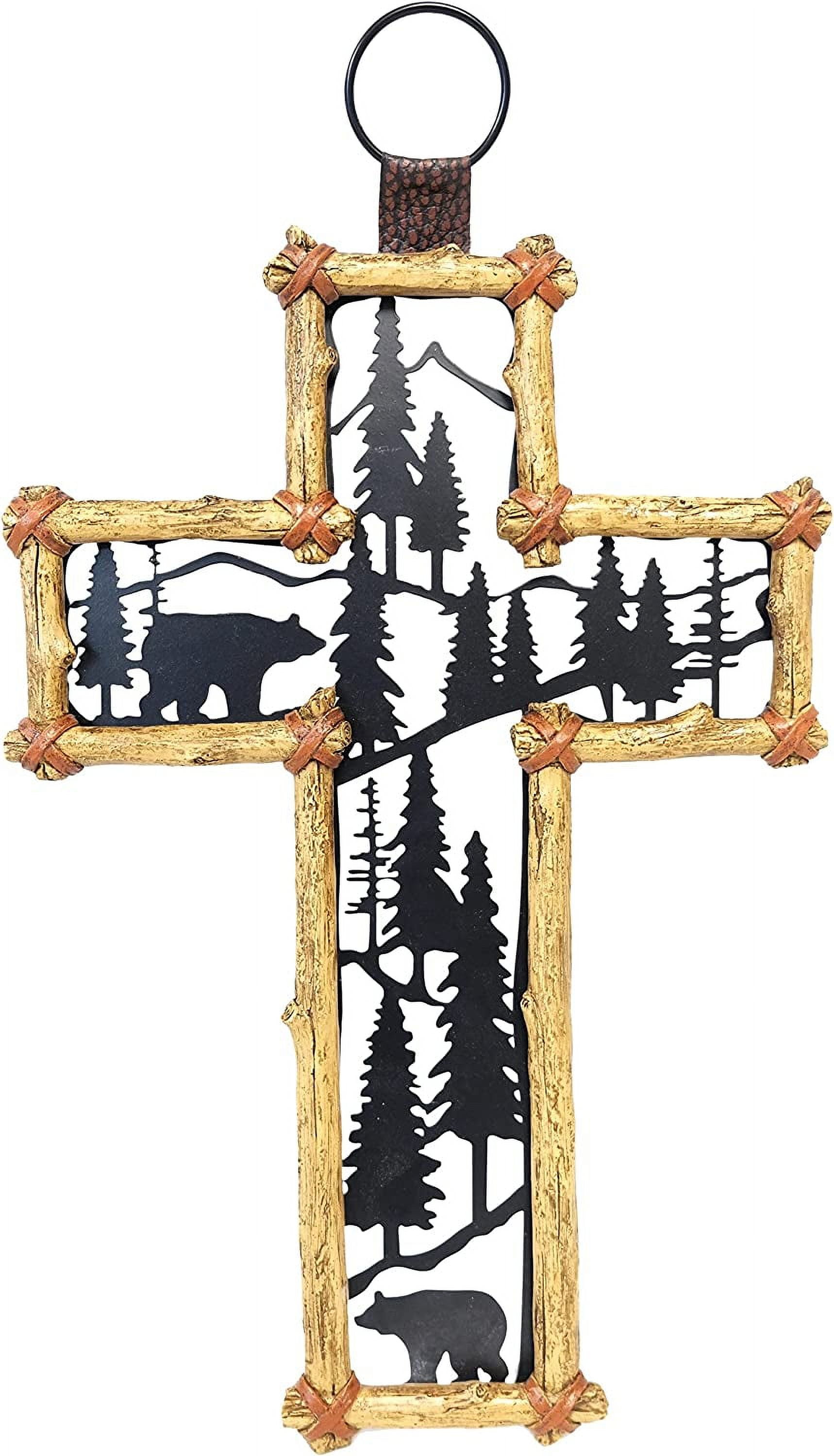 Woodland Scenery Bears with mountain and Pine Forest Wall Hanging Cross ...