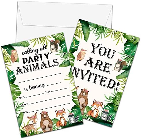 Woodland Birthday Invitations with Envelopes - Safari Party Invitation ...