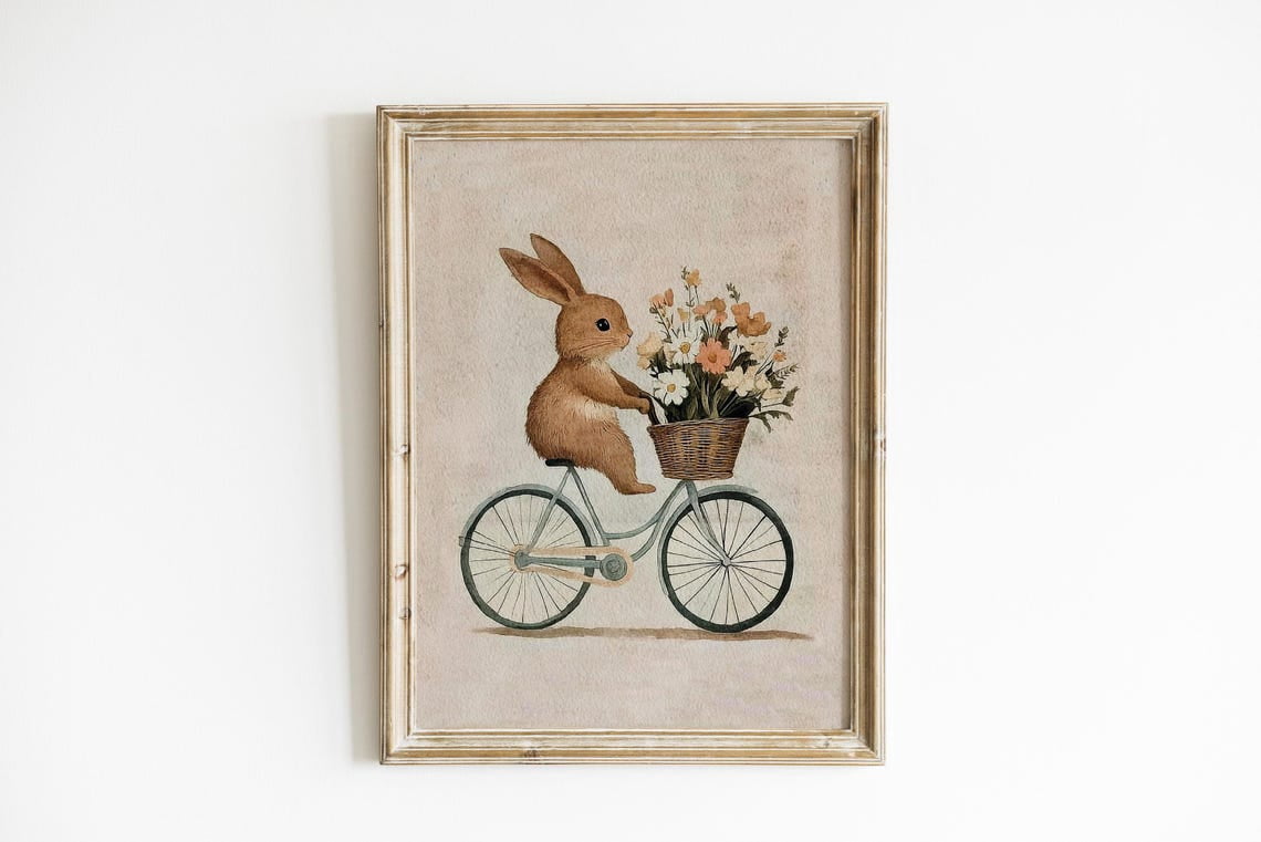 Woodland Bunny Earth Tone Nursery Poster, Stretched Size 12x18 ...