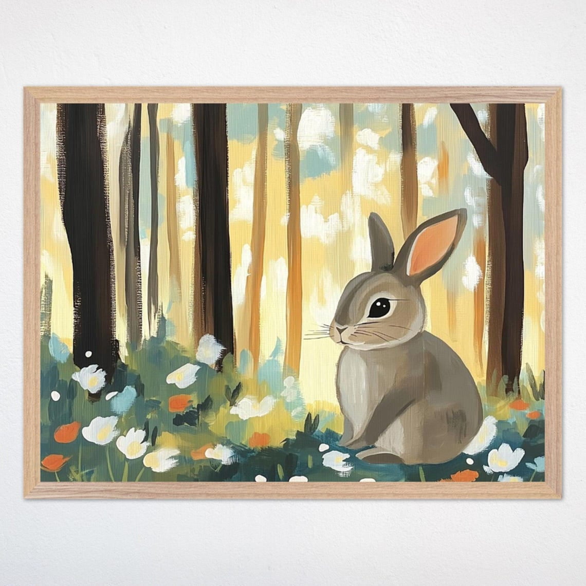 Woodland Bunny Nursery Wall Art, Whimsical Rabbit, Forest Animal Poster ...