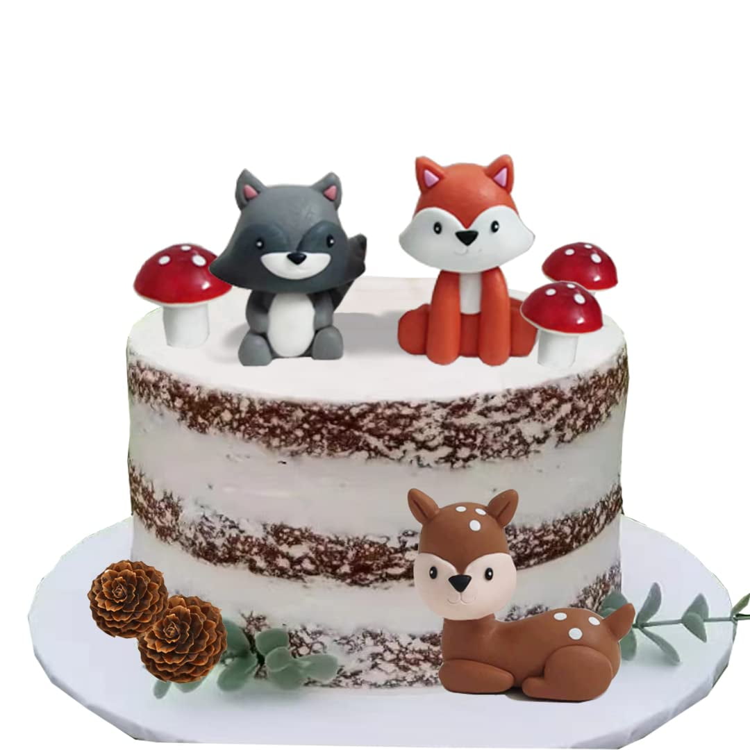 Woodland Cake Topper Fox Raccoon Deer RST1 Pine Cones Mushroom for Baby ...