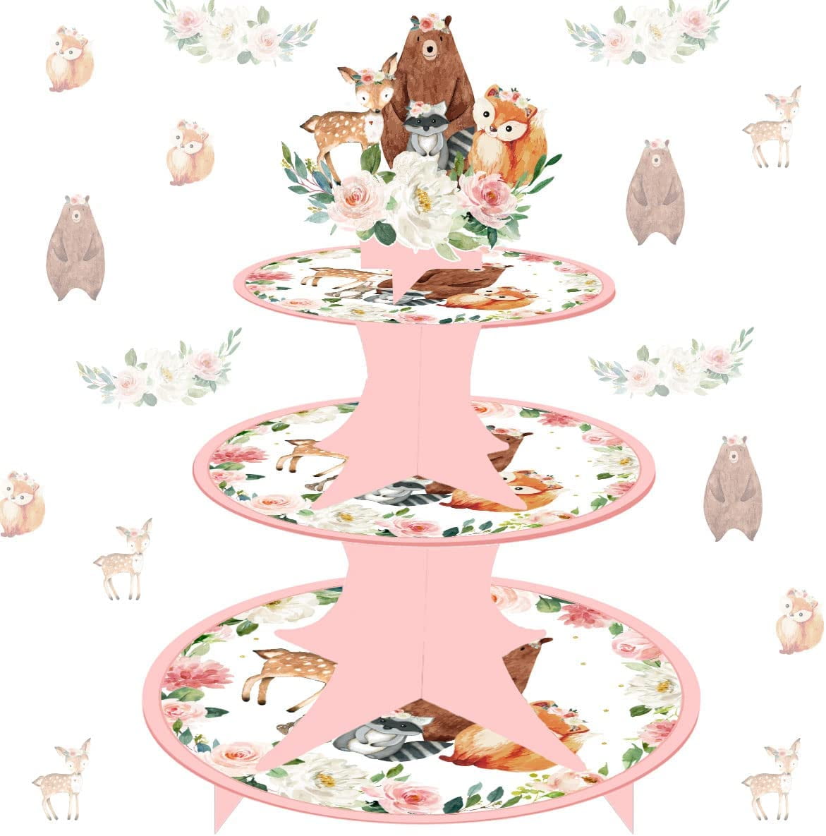 Woodland Creatures Party Supplies 3 Tier Cupcake Stand Baby Shower ...