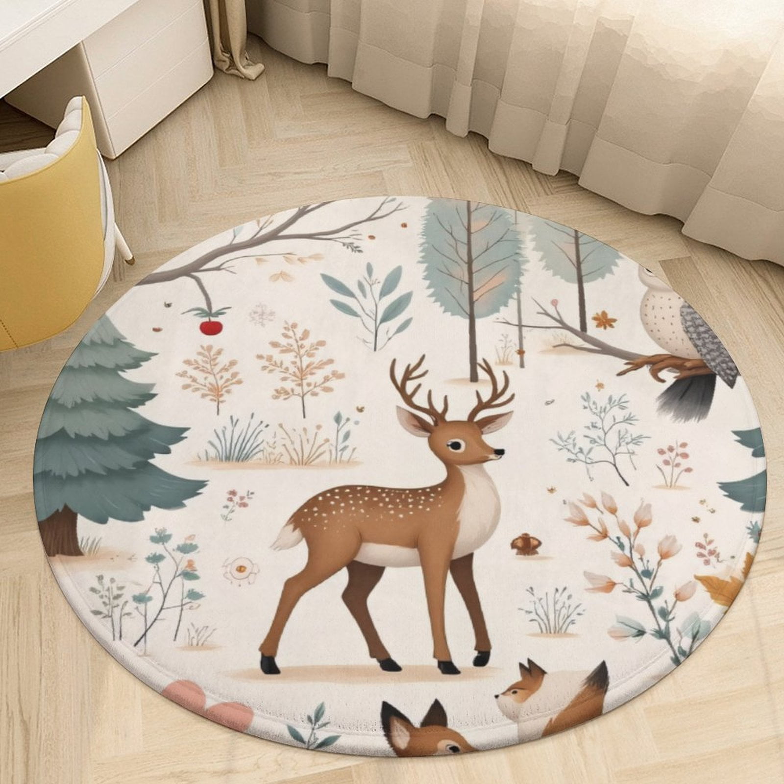 Woodland Creatures Pattern Round Area Rugs for Bedroom Living Room, 4FT ...