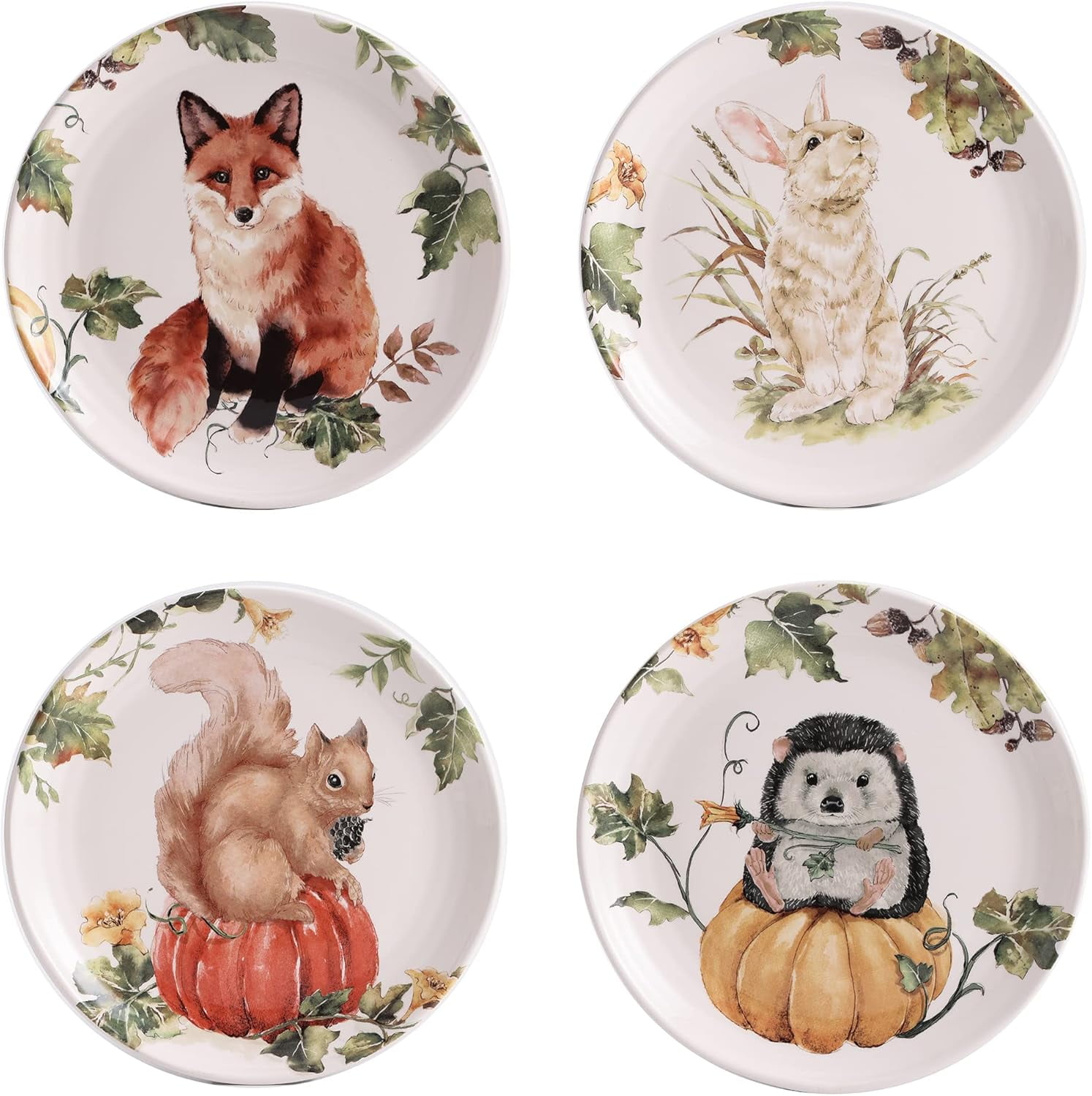 Woodland Critters Ceramic Salad Plates, 8.75 inch, Set of 4, for Salad ...