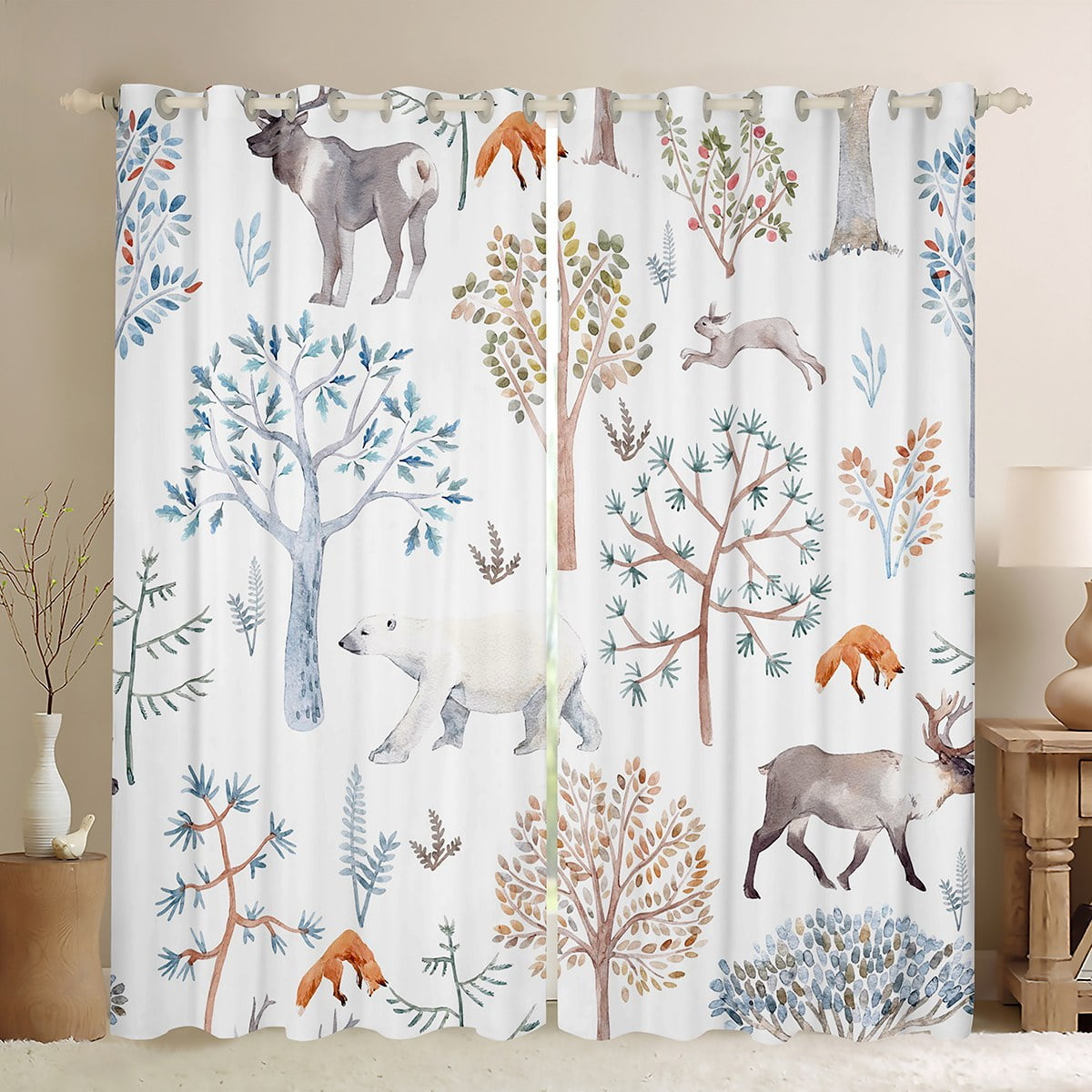 Woodland Curtains 42"Wx84"L,Rustic Bear Moose Fox Curtains & Drapes ...