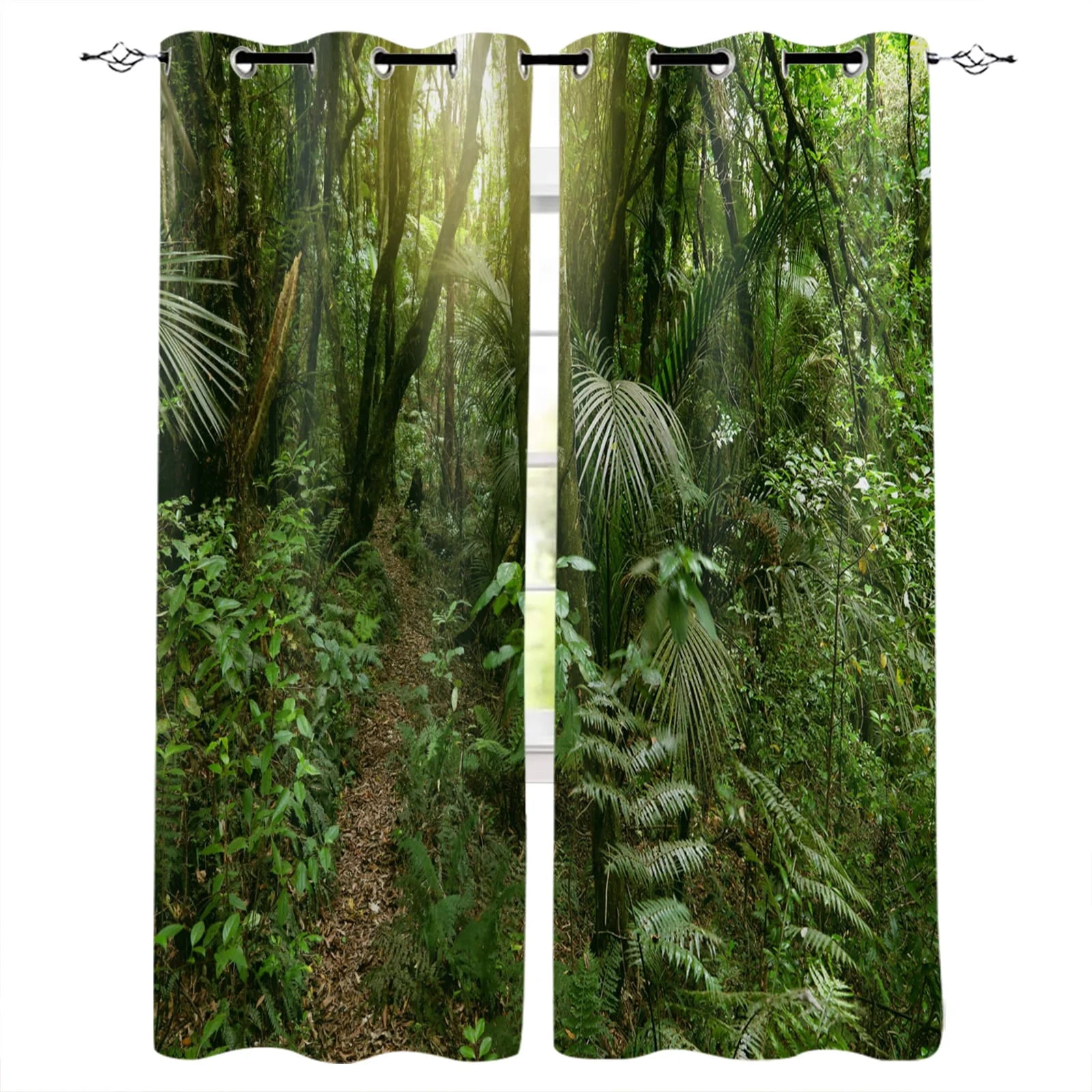 Woodland Curtains Woodland Scene with Trees and Pathway Foliage Trunk ...