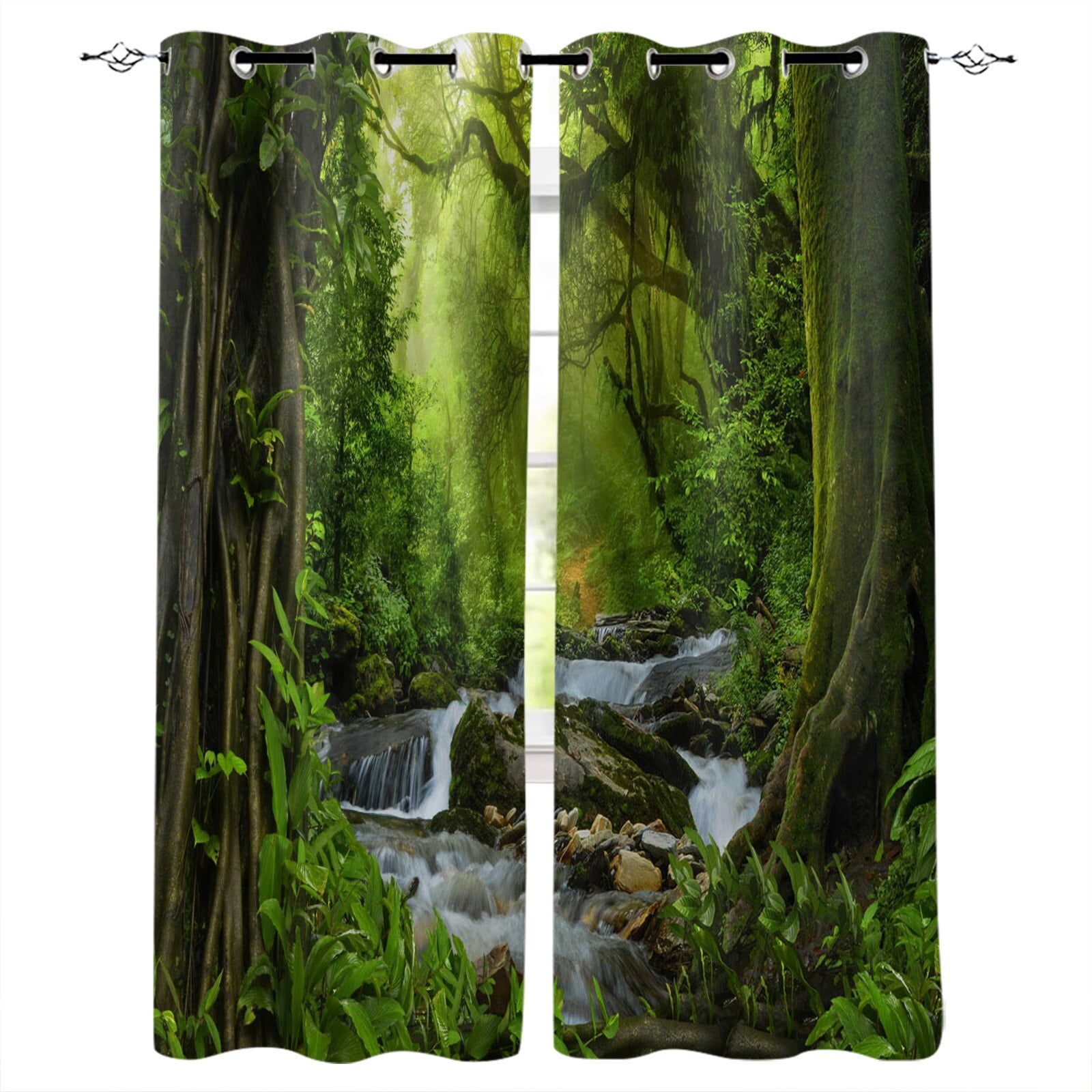 Woodland Curtains Woodland Scene with Trees and Pathway Foliage Trunk ...