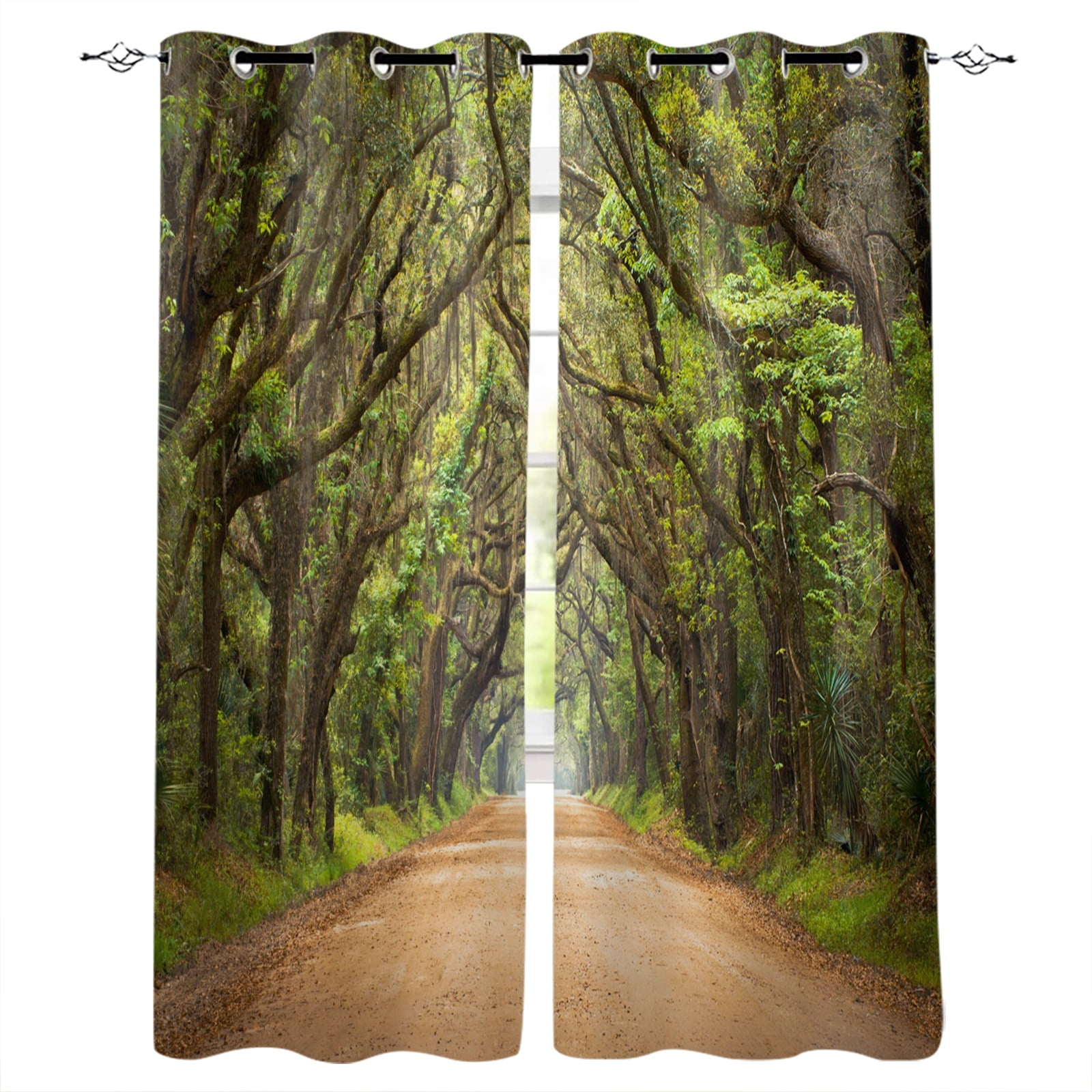 Woodland Curtains Woodland Scene with Trees and Pathway Foliage Trunk ...