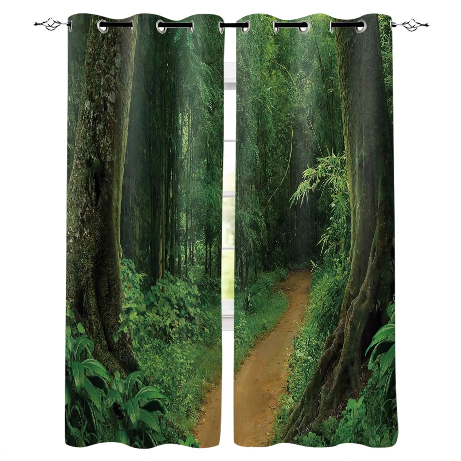 Woodland Curtains Woodland Scene with Trees and Pathway Foliage Trunk ...