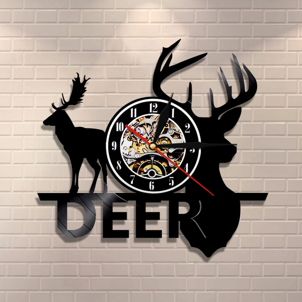 Woodland Deer Hunter Clock Forest Wild Moose Head Vinyl Record Wall ...