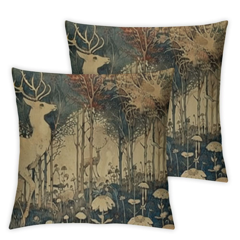 Woodland Deer Throw Pillow Covers Pack of 2 Flowers in Clusters French ...