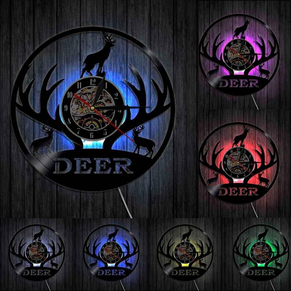 Woodland Deer Wall Clock Hunter Clock Deer Head Deer Antlers Hunting ...