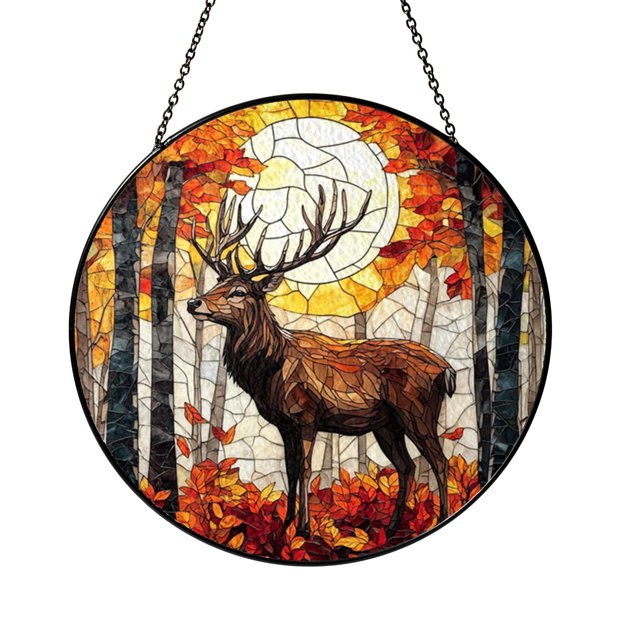 Woodland Deer Window Hanging – Stained Glass Style Fall Nature Decor ...