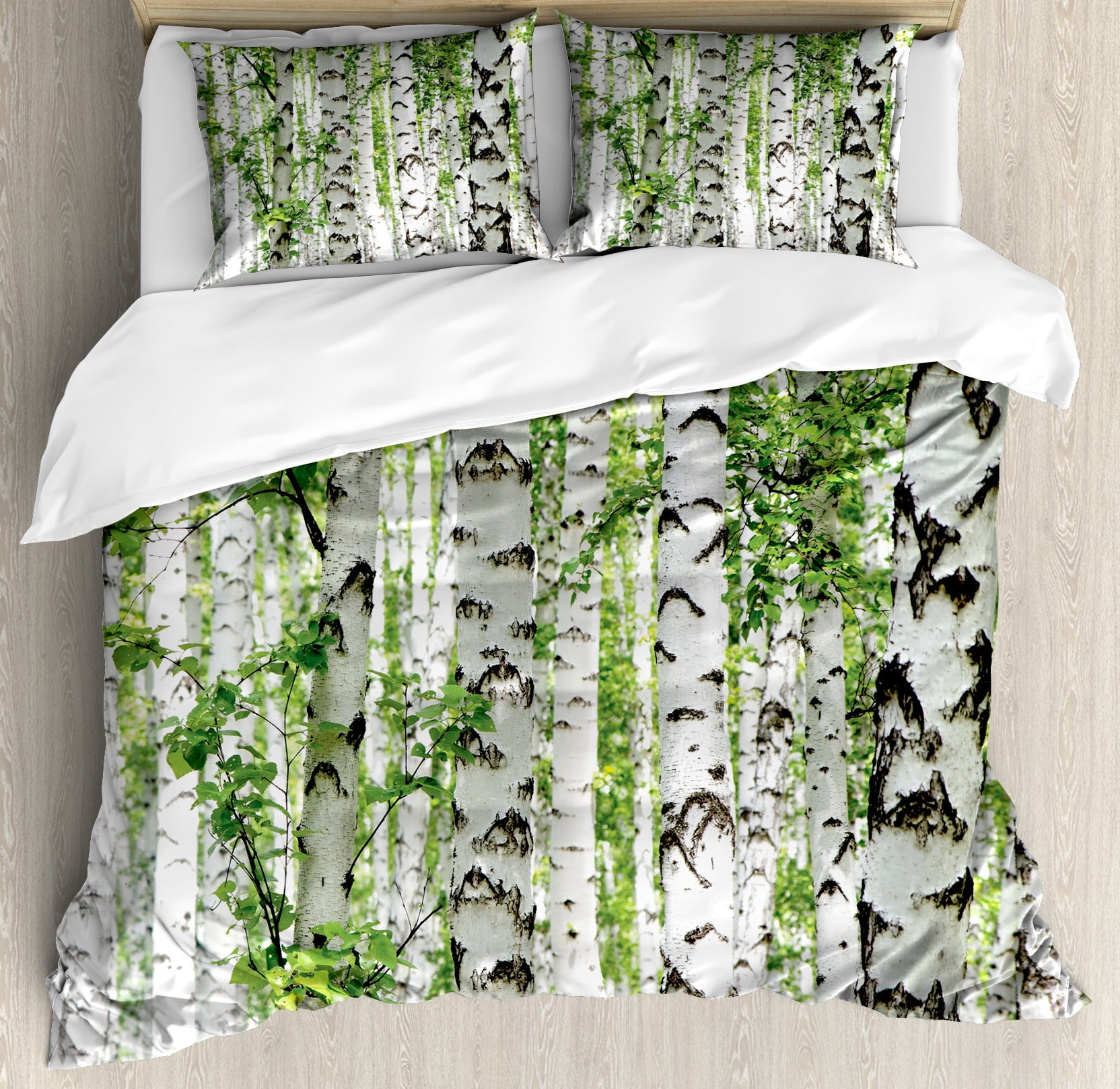 Woodland Duvet Cover Set, Birch Trees in the Forest Summertime Wildlife ...