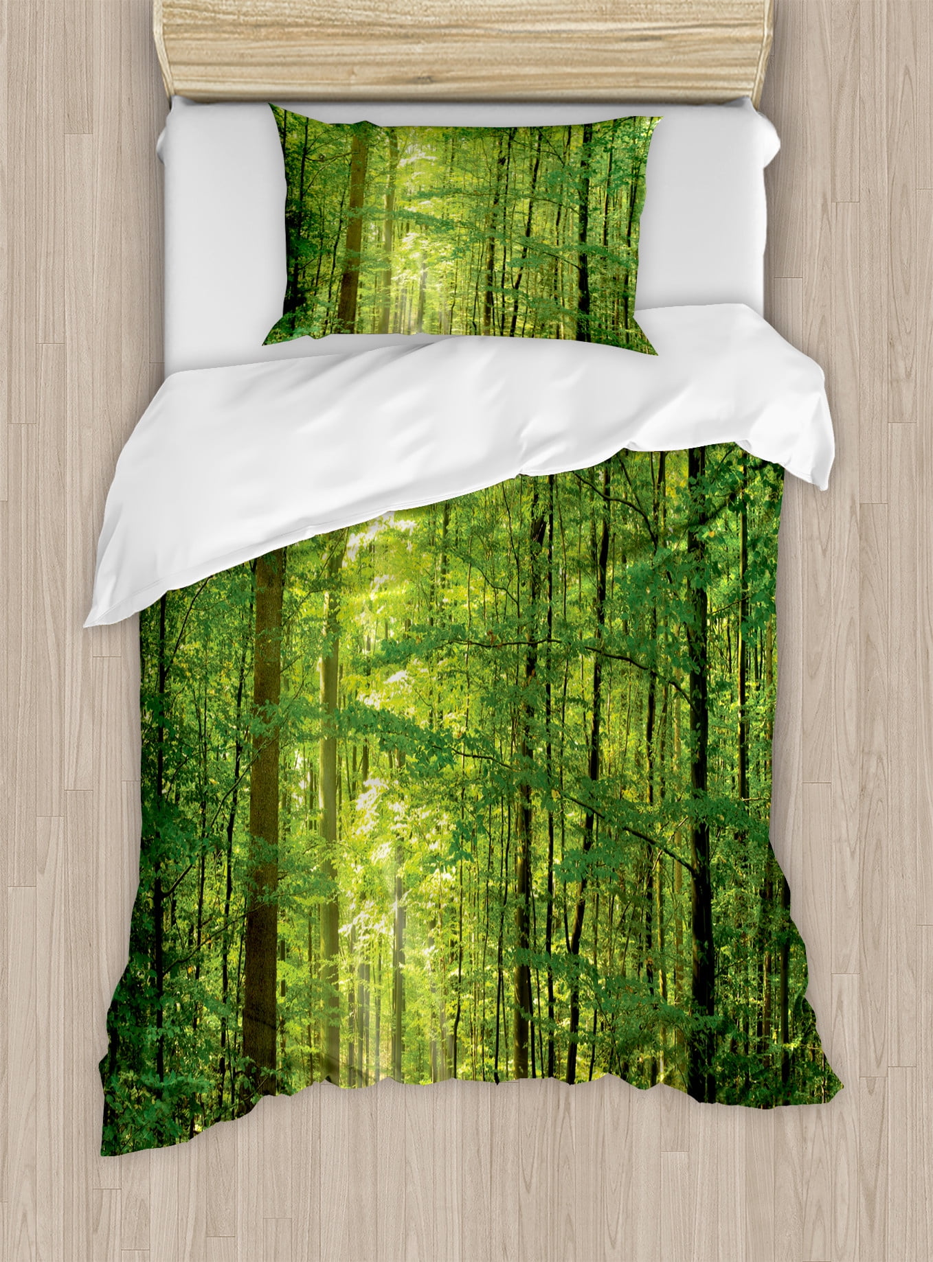 Woodland Duvet Cover Set, Deciduous Forest Trees in Summertime Foliage ...