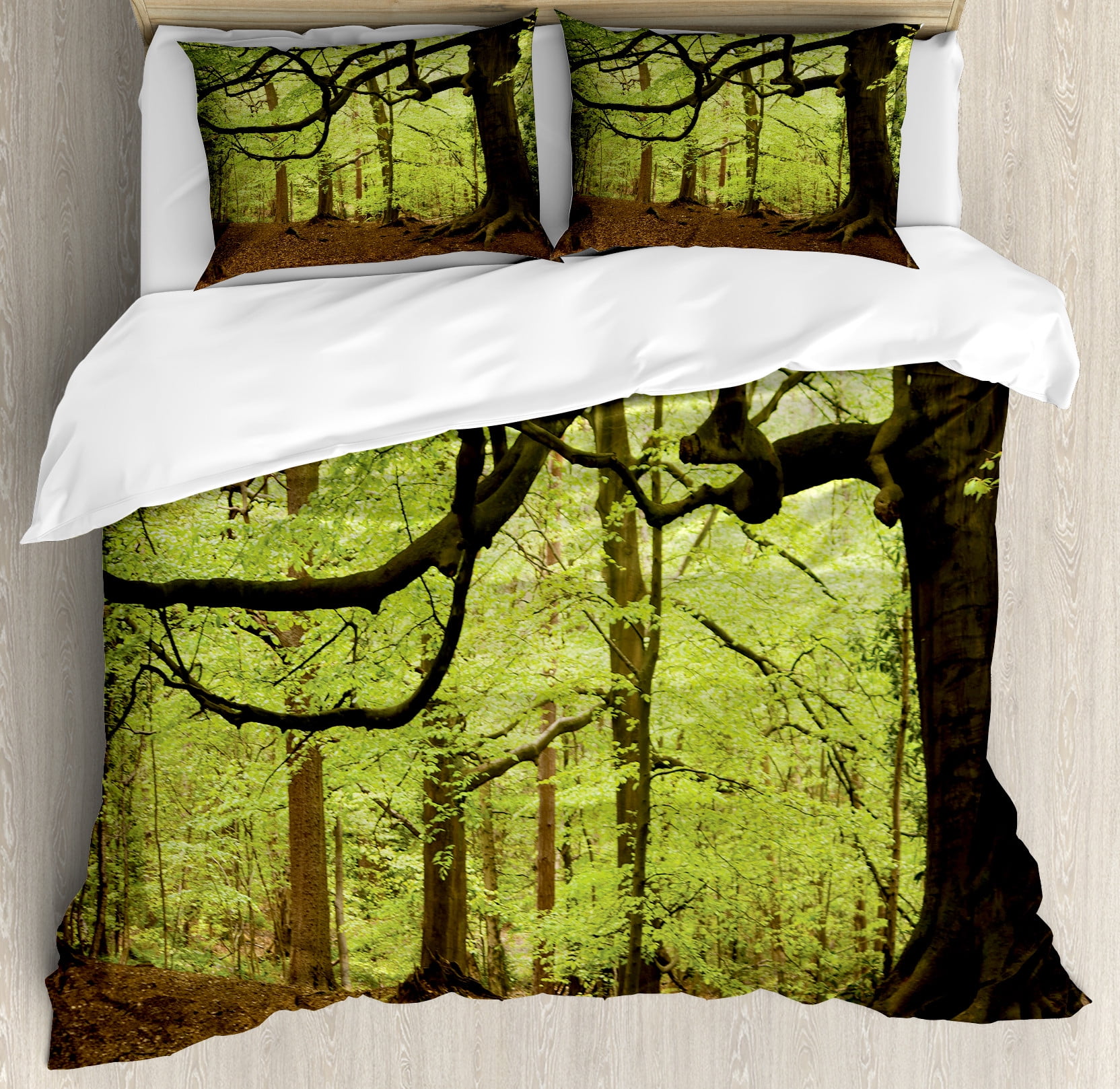 Woodland Duvet Cover Set, English Woodland Scene with Sun Rays Though ...