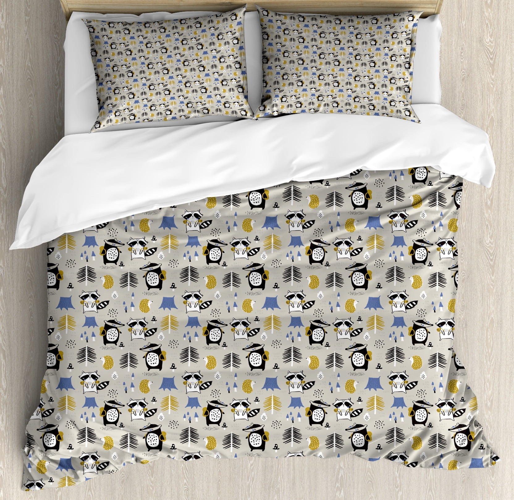 Woodland Duvet Cover Set, Hedgehog Skunk and the Beaver in the Forest ...