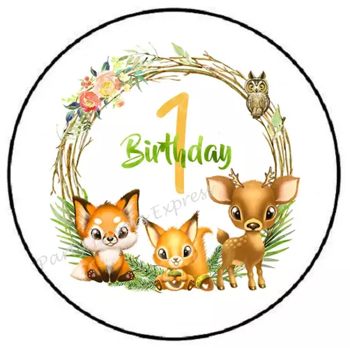 Woodland Forest Animals 1St Birthday Sticker Party Favors Sticker ...