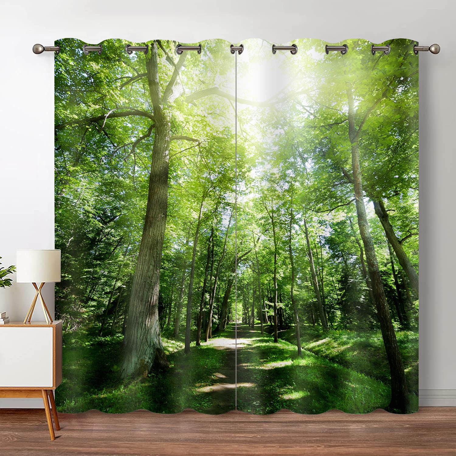 Woodland Forest Foliage Nature View Window Curtains for Living Room ...