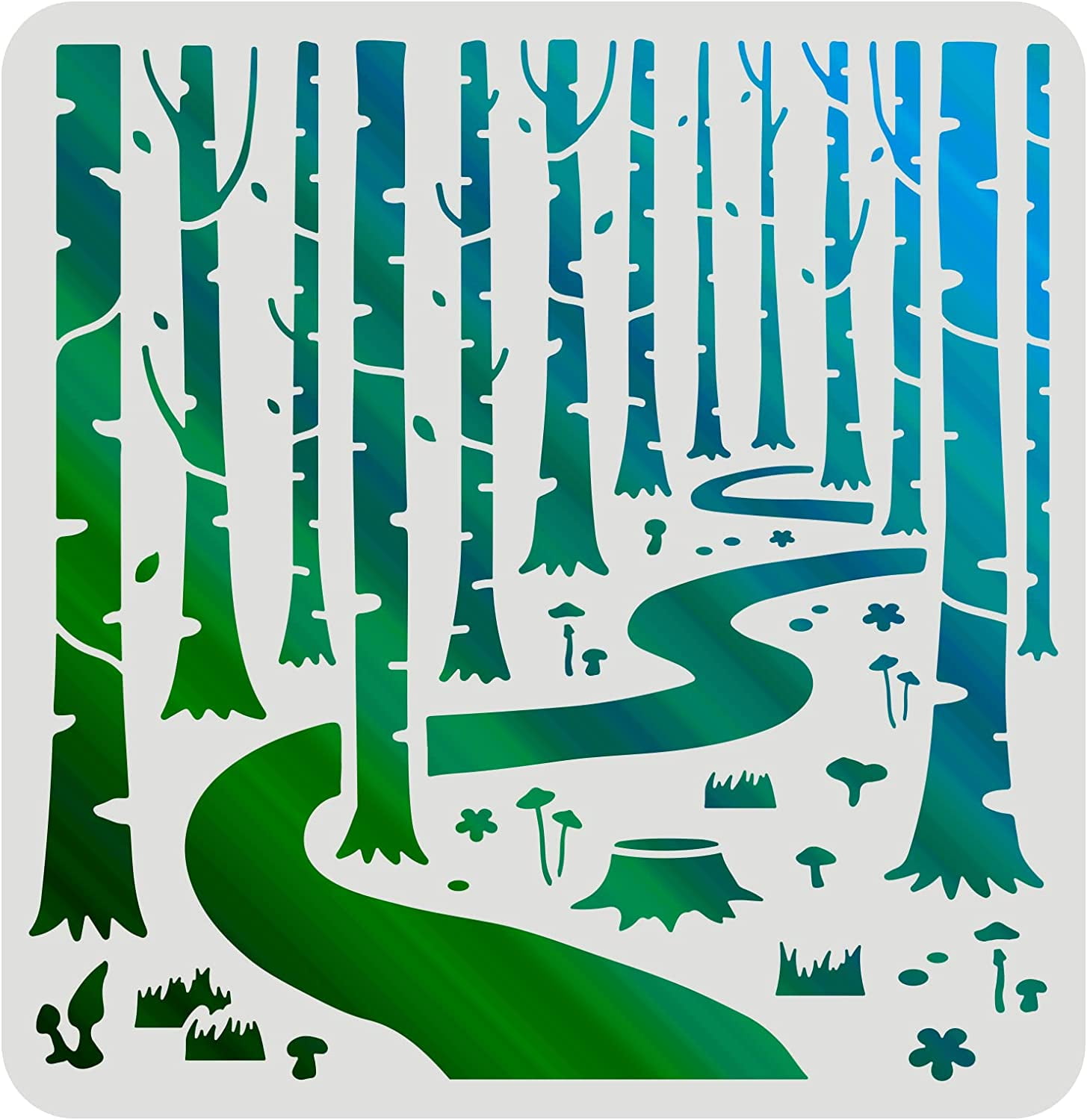 Woodland Forest Stencils 11.8x11.8 inch Forest Tree Painting Stencil Forest Path Stencil Plant ...